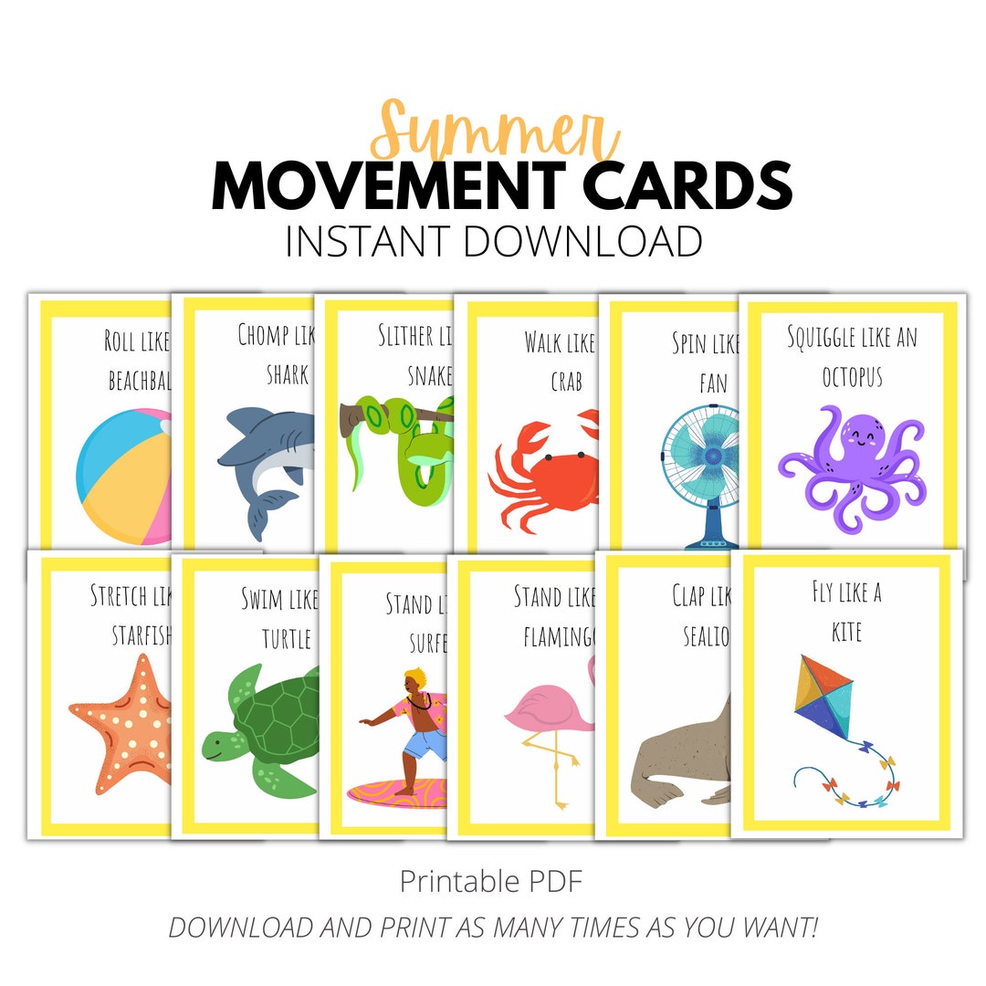 Summer Movement Cards, Printable Action Flashcards for Kids, Toddlers ...