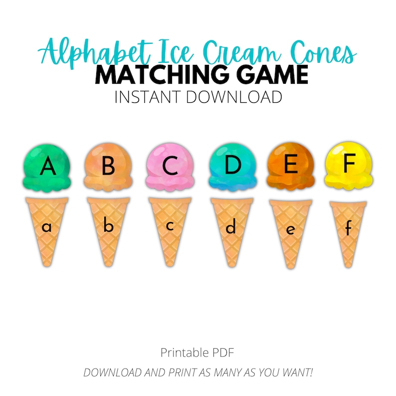 Letter Matching Activity, Printable Alphabet Ice Cream Cone Game for ...