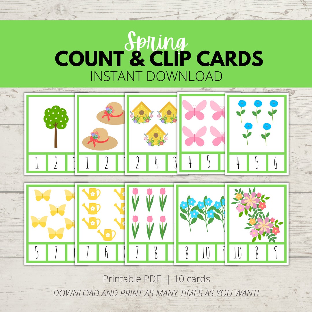 Spring Count & Clip Cards, Printable Counting Practice for Toddlers ...