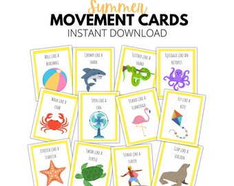 Animals Movement Cards, Printable Action Flashcards for Kids, Toddlers ...