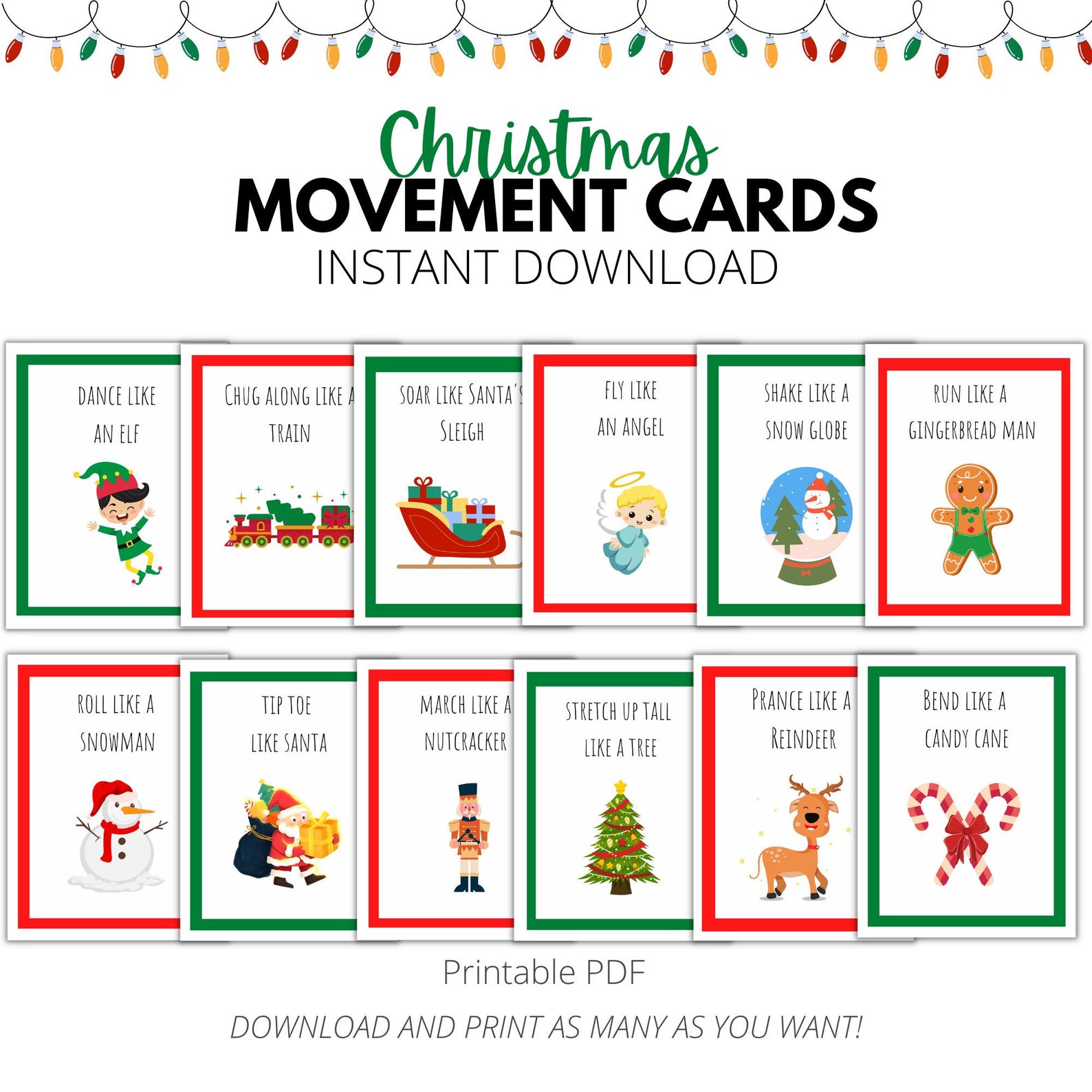 Christmas Movement Cards Printable Action Flashcards for - Etsy