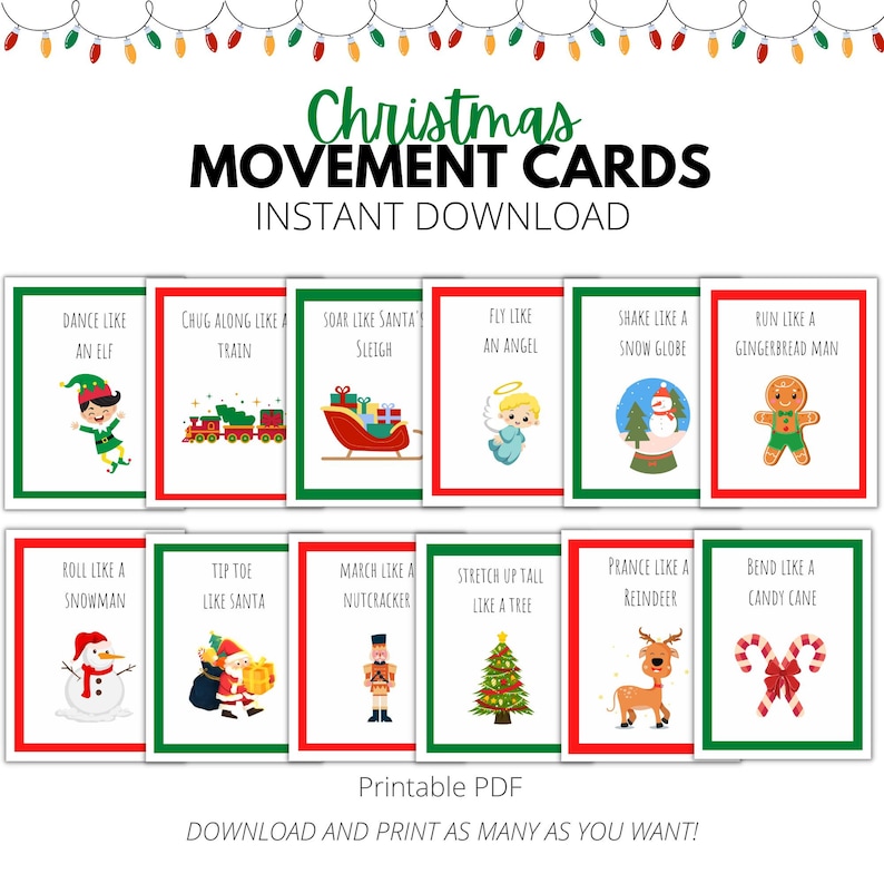 Christmas Movement Cards Printable Action Flashcards for - Etsy