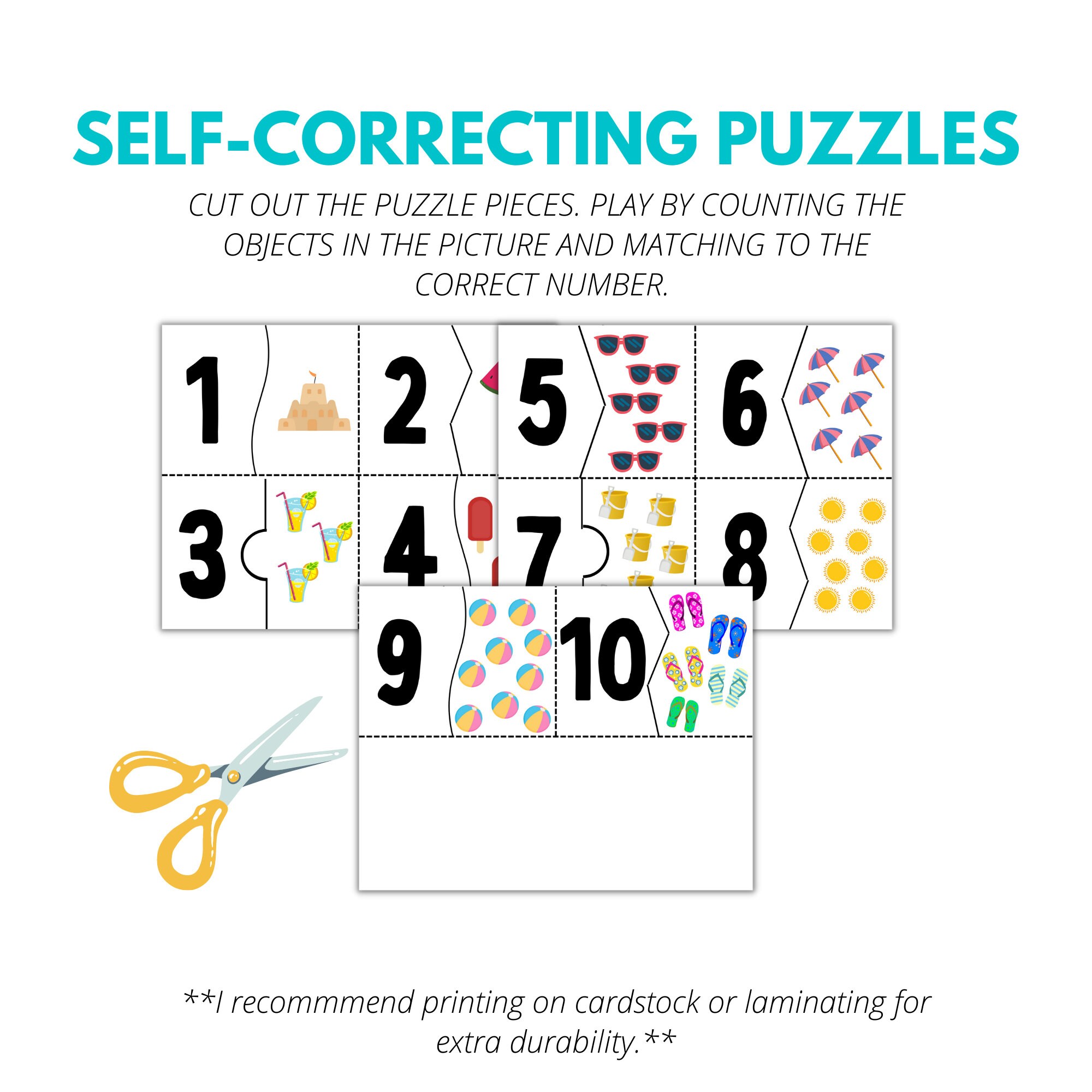 Counting 1 -10 Puzzles, Printable Summer Activity for Toddlers ...