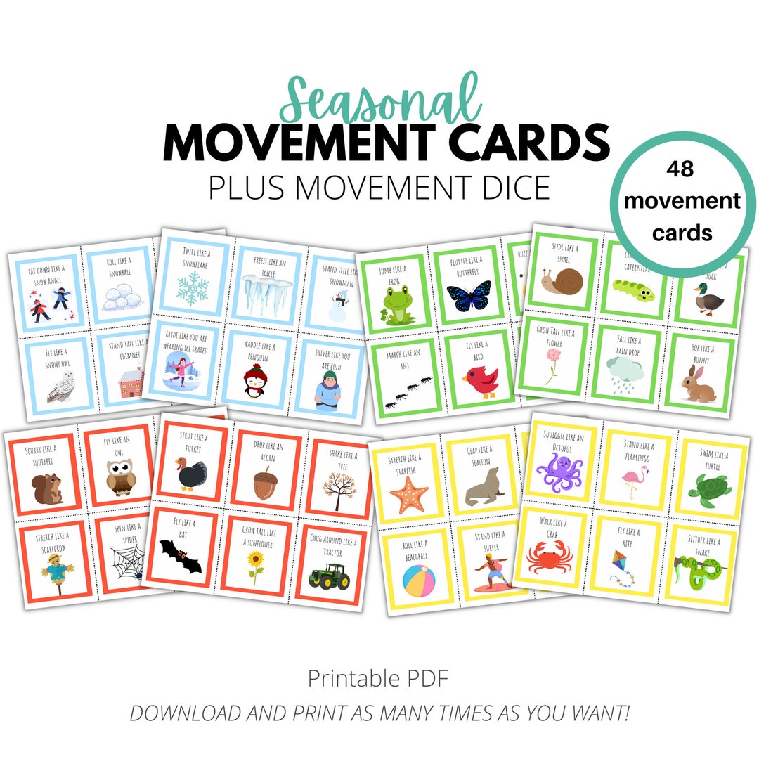 Seasonal Movement Cards, Printable Action Flashcards for Kids, Toddlers ...