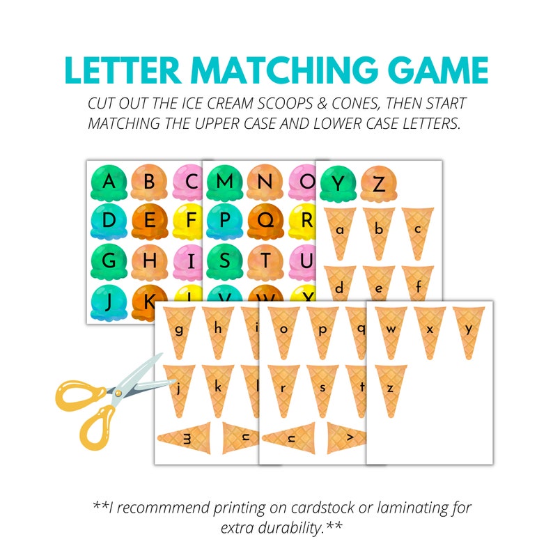 Preschool Letter Matching Activity - Printable Alphabet Ice Cream Cone ...