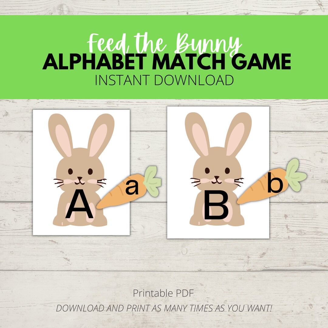 Feed the Bunny Alphabet Matching Game Uppercase and Lowercase Letter ...