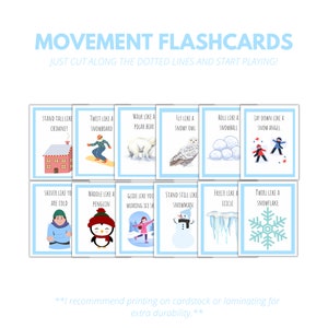 Winter Movement Cards, Printable Action Flashcards for Kids, Toddlers ...