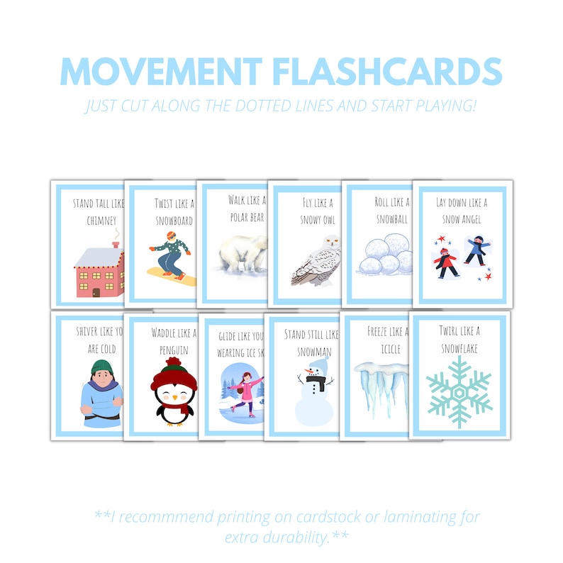 Winter Movement Cards, Printable Action Flashcards for Kids, Toddlers ...