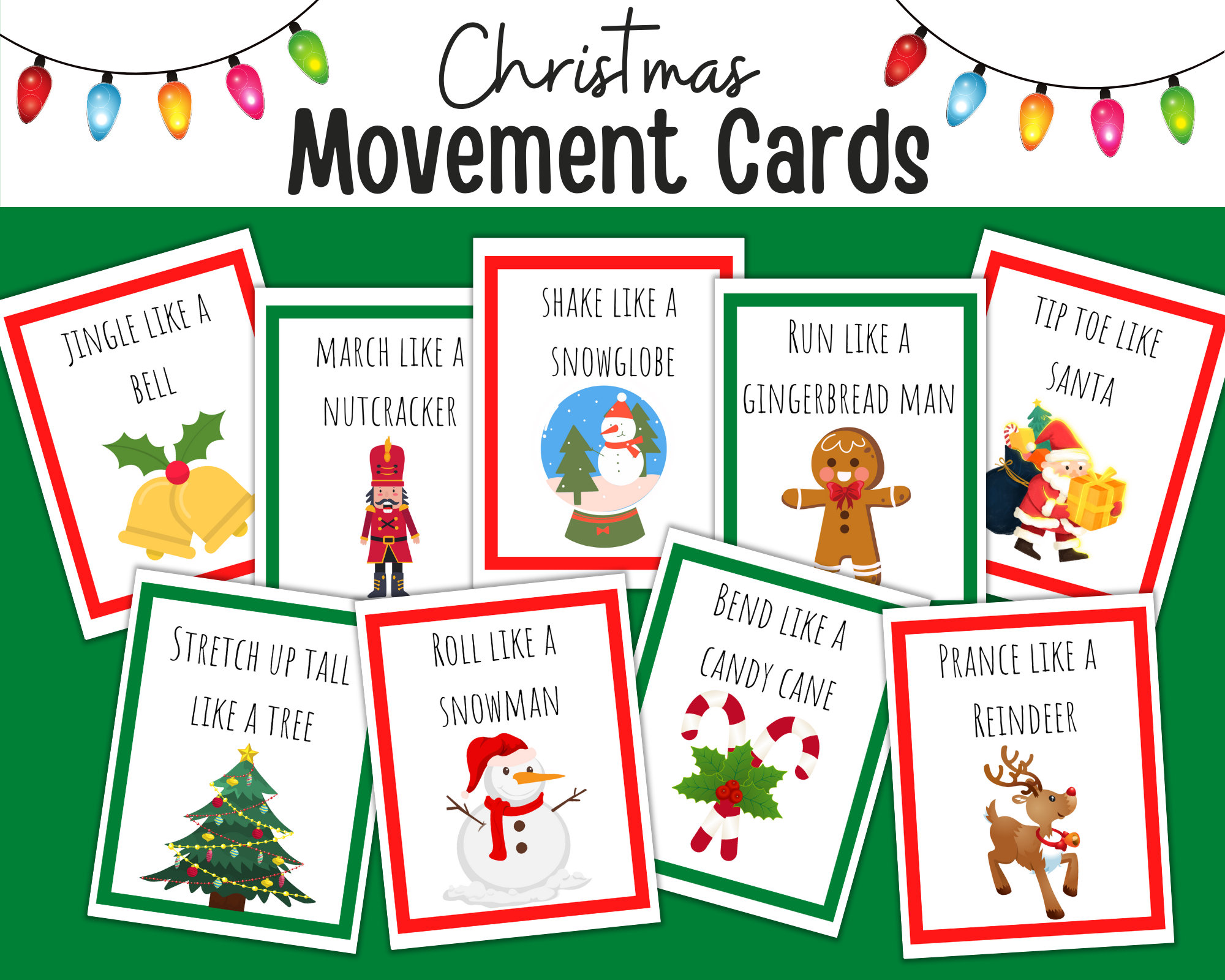 Christmas Movement Cards Printable Action Flashcards for | Etsy