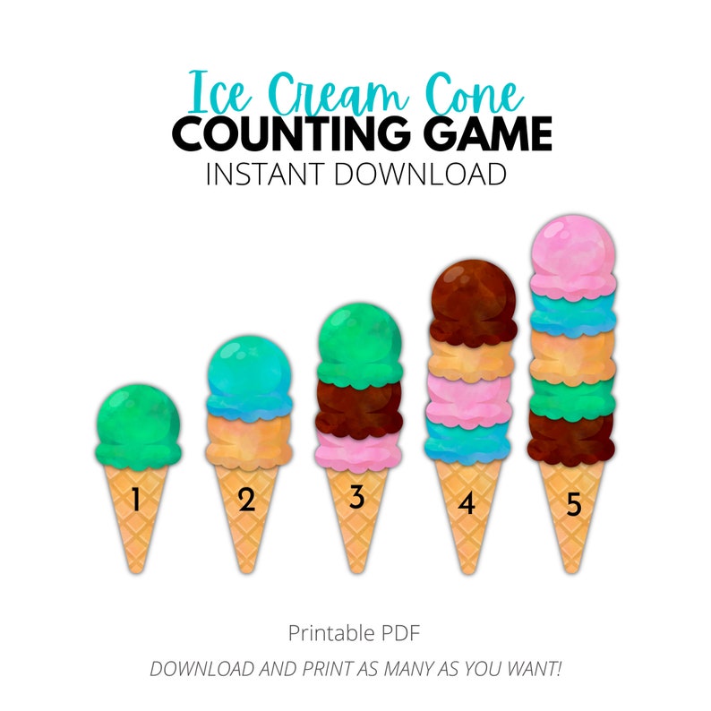 Printable Counting Activity, Summer Math Ice Cream Cone Game for ...