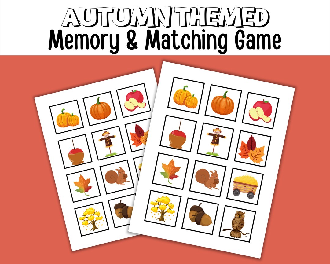 Fall Memory and Matching Game Cards | Autumn Matching Game for Toddlers ...