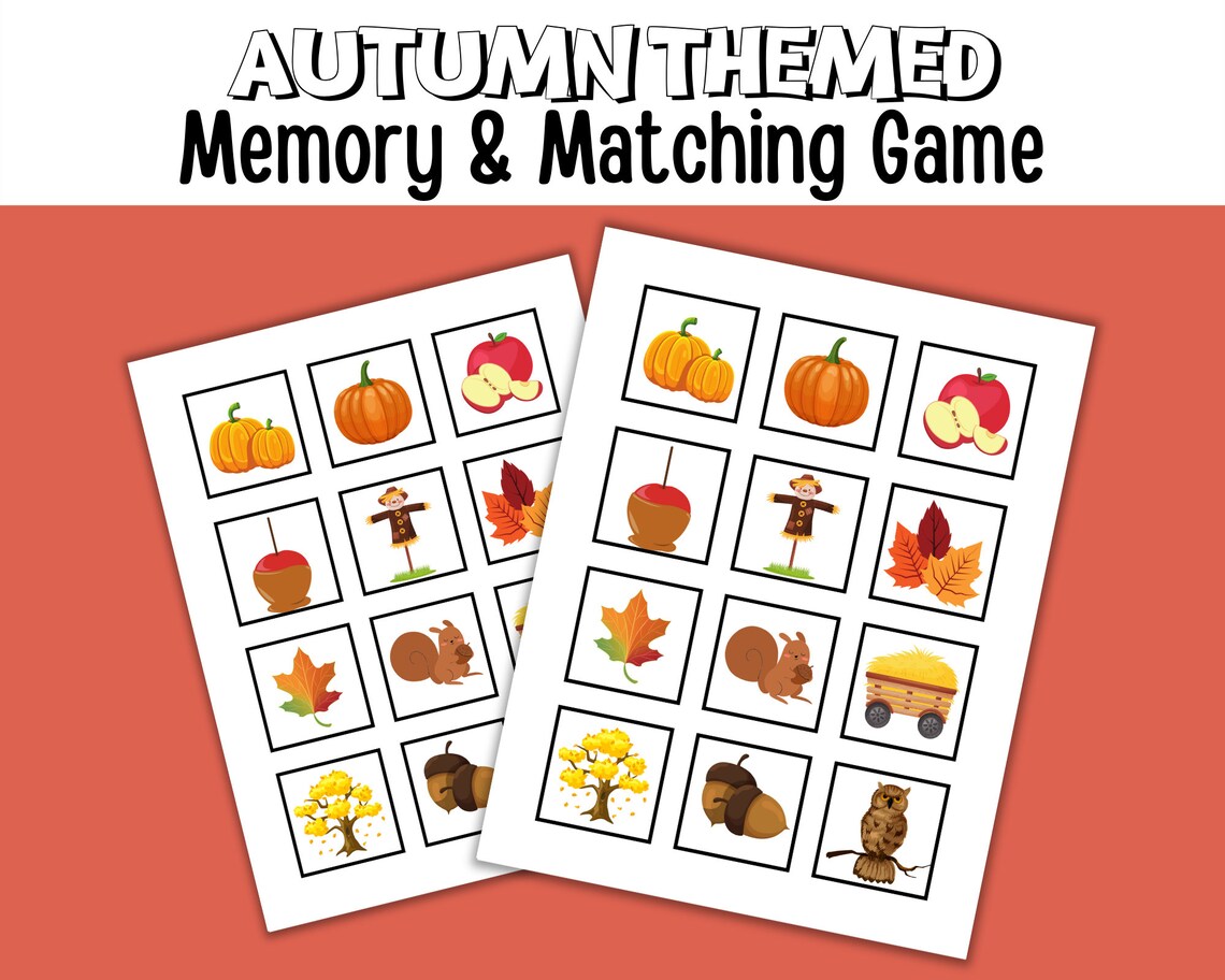 Fall Memory and Matching Game Cards | Autumn Matching Game for Toddlers ...