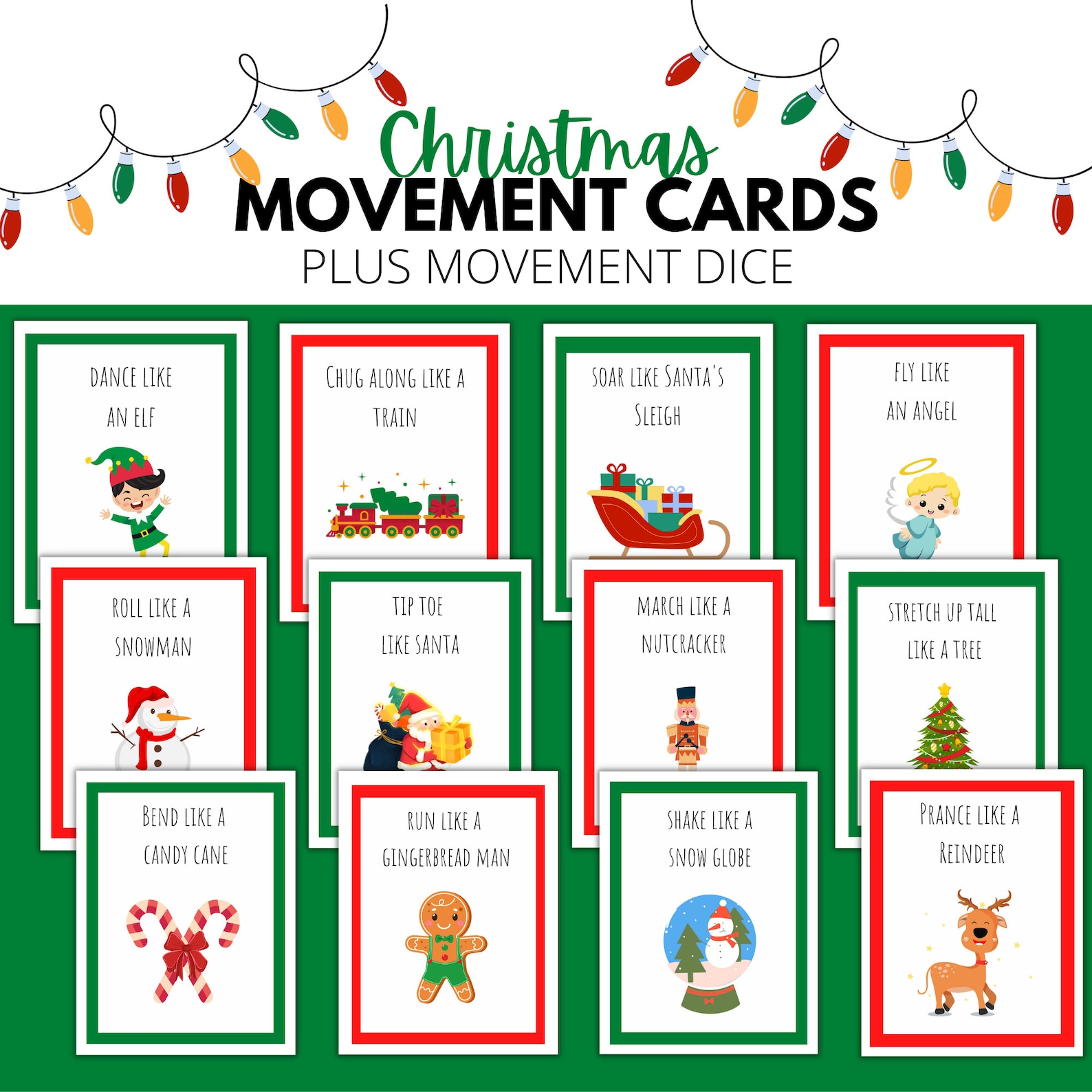 Christmas Movement Cards, Printable Action Flashcards for Kids ...