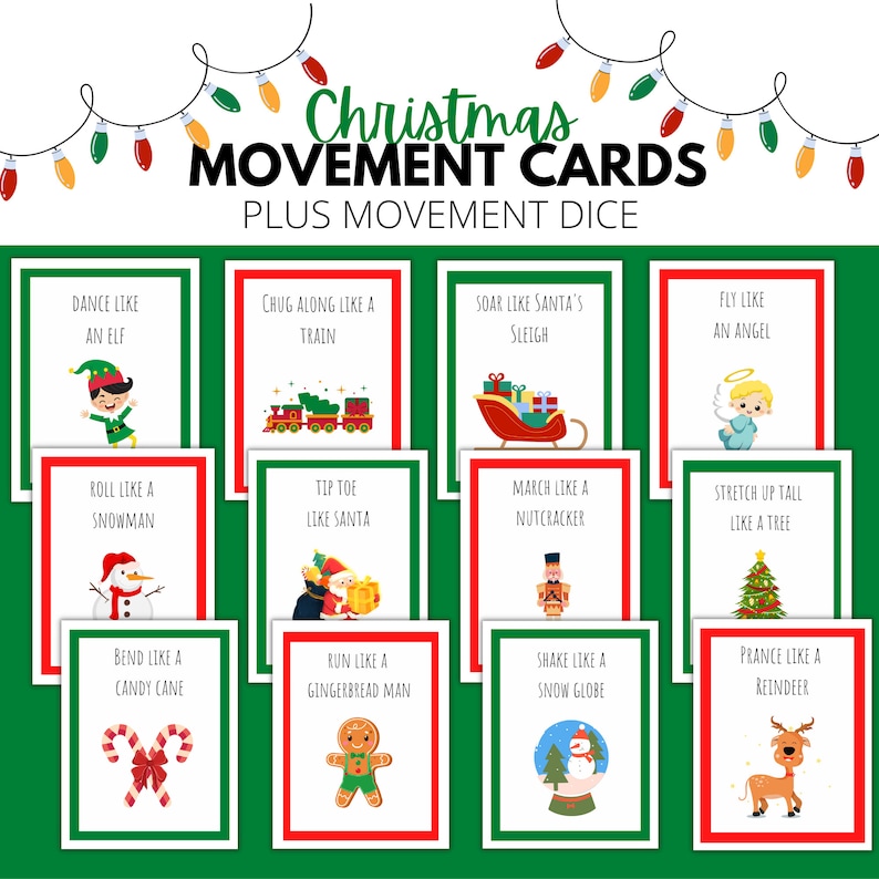 Christmas Movement Cards, Printable Action Flashcards for Kids ...