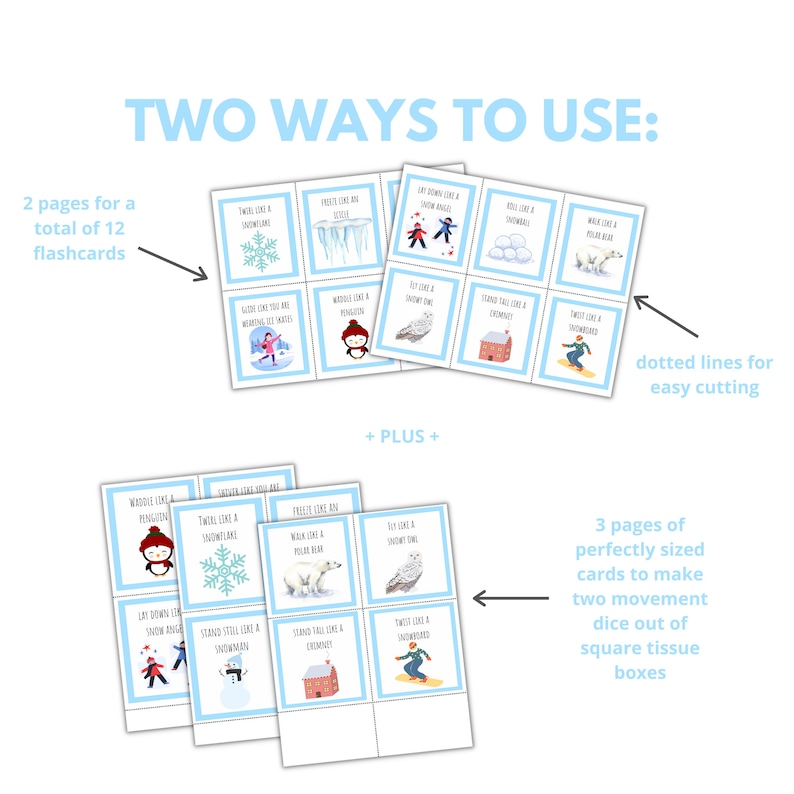 Winter Movement Cards, Printable Action Flashcards for Kids, Toddlers ...