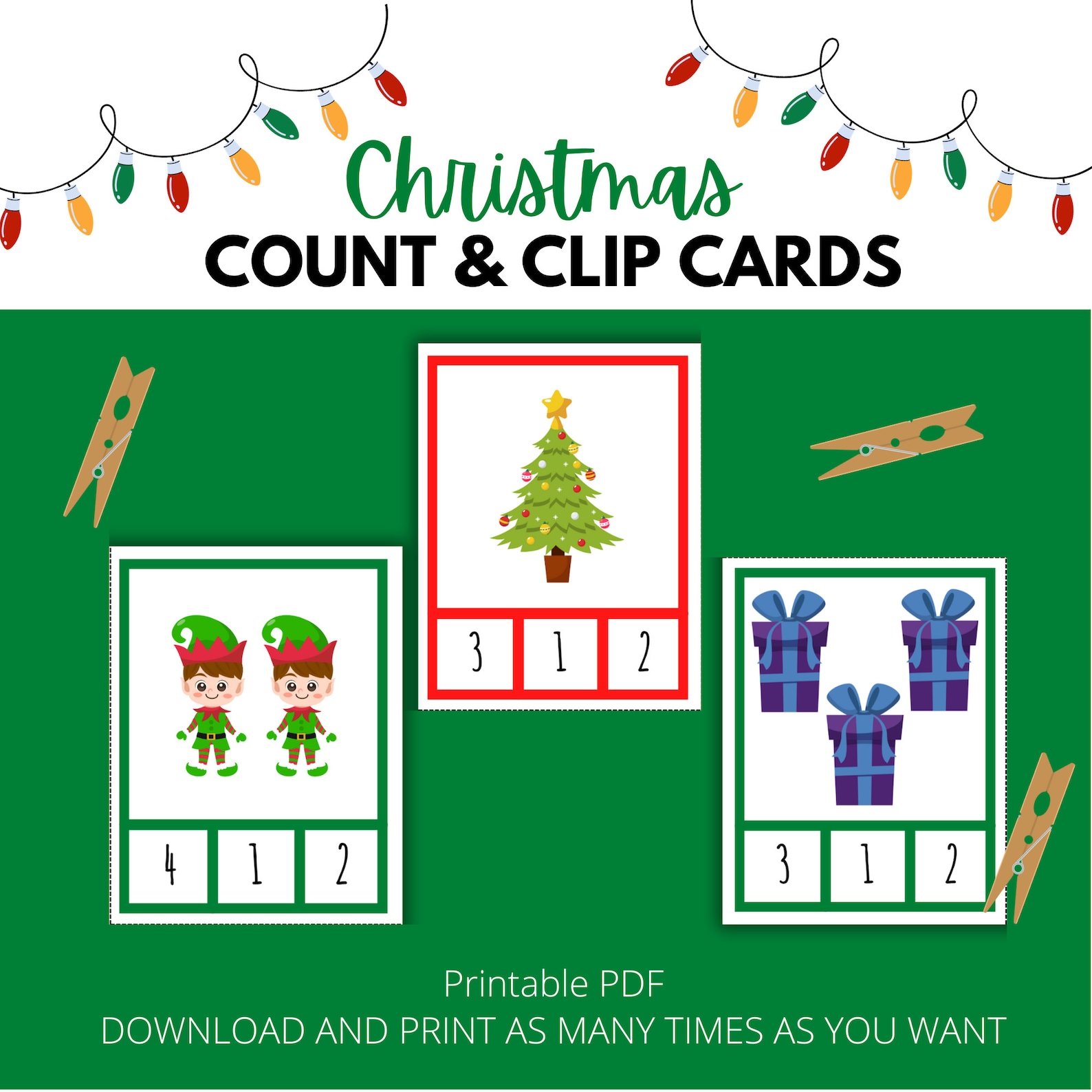 Christmas Counting Clip Cards - Printable Number Sense Activity ...