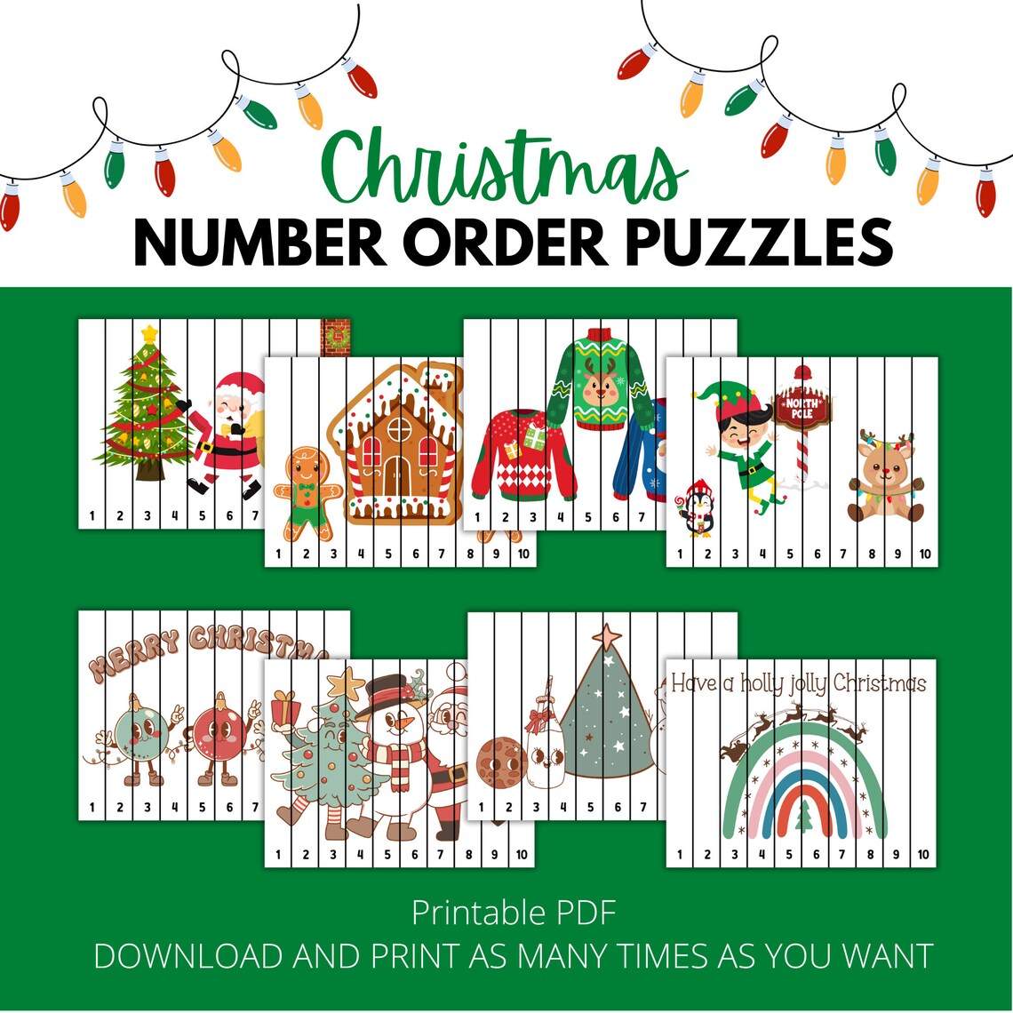 Christmas Number Order Puzzles, Printable Math Game for Toddlers ...