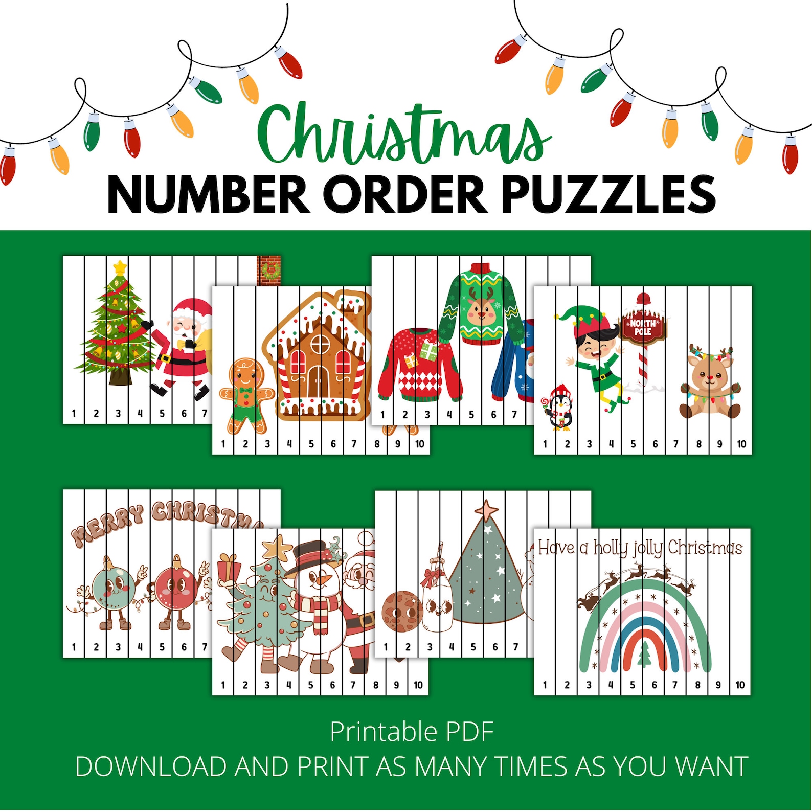 Christmas Number Order Puzzles, Printable Math Game for Toddlers ...