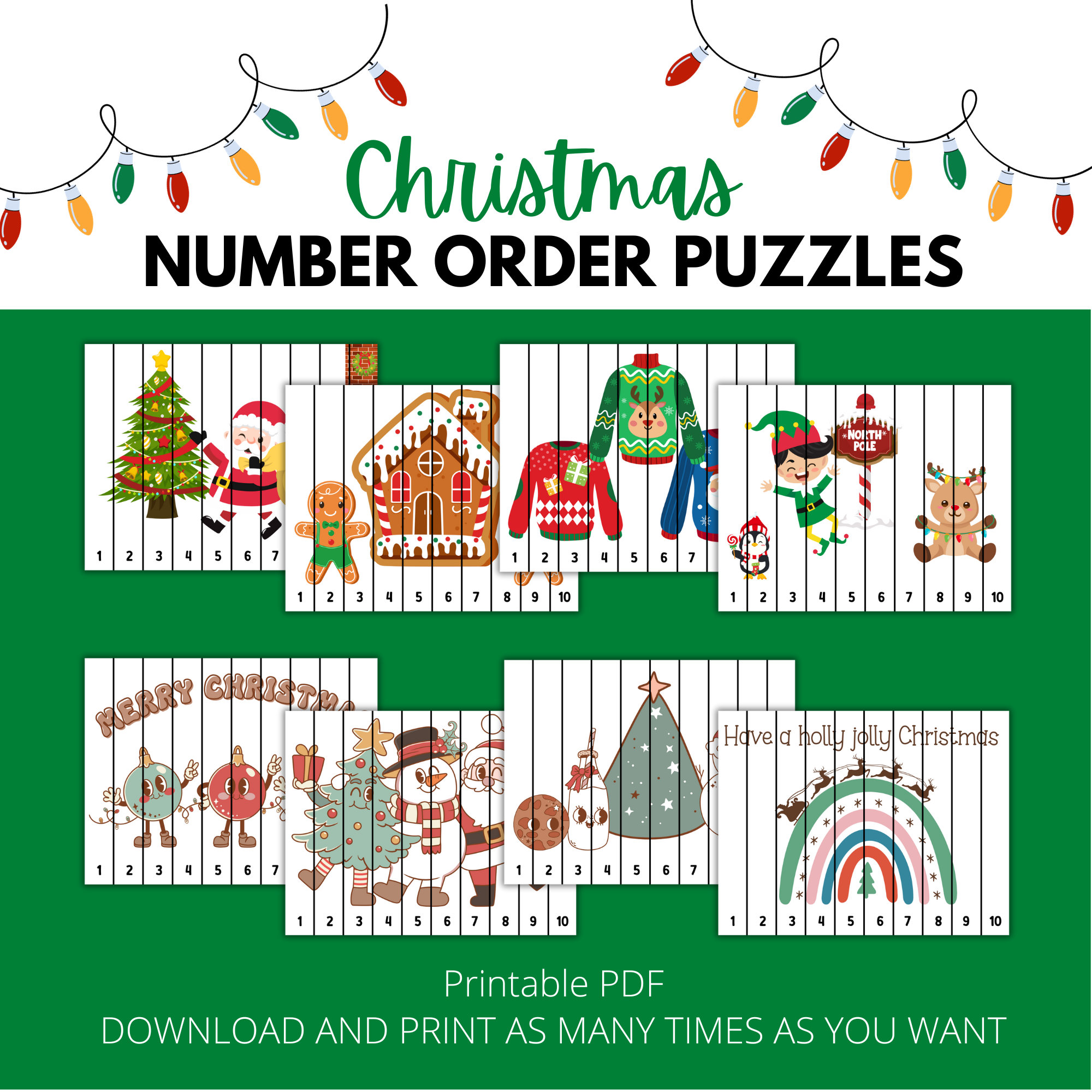 Christmas Number Order Puzzles, Printable Math Game for Toddlers ...