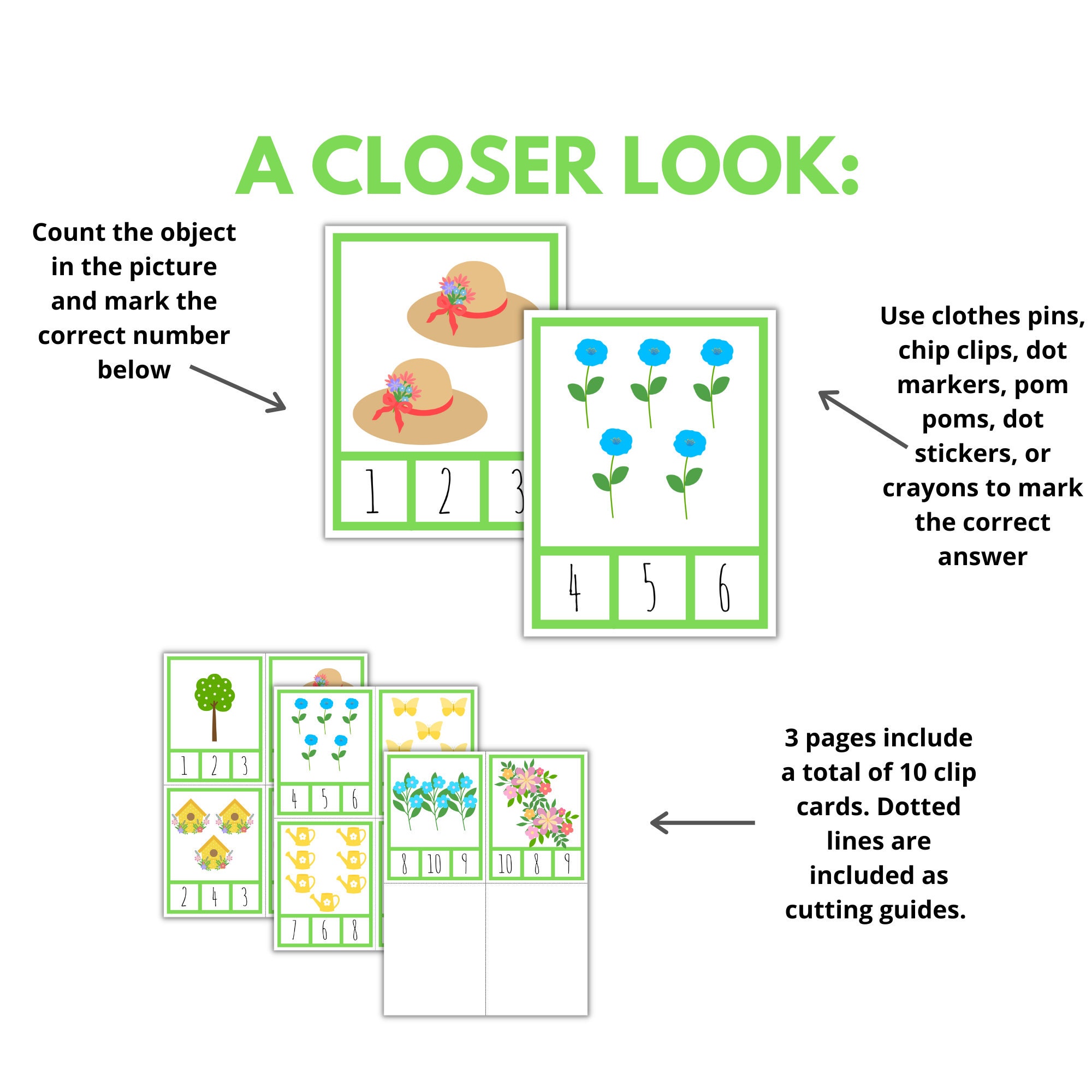 Spring Count & Clip Cards, Printable Counting Practice for Toddlers ...