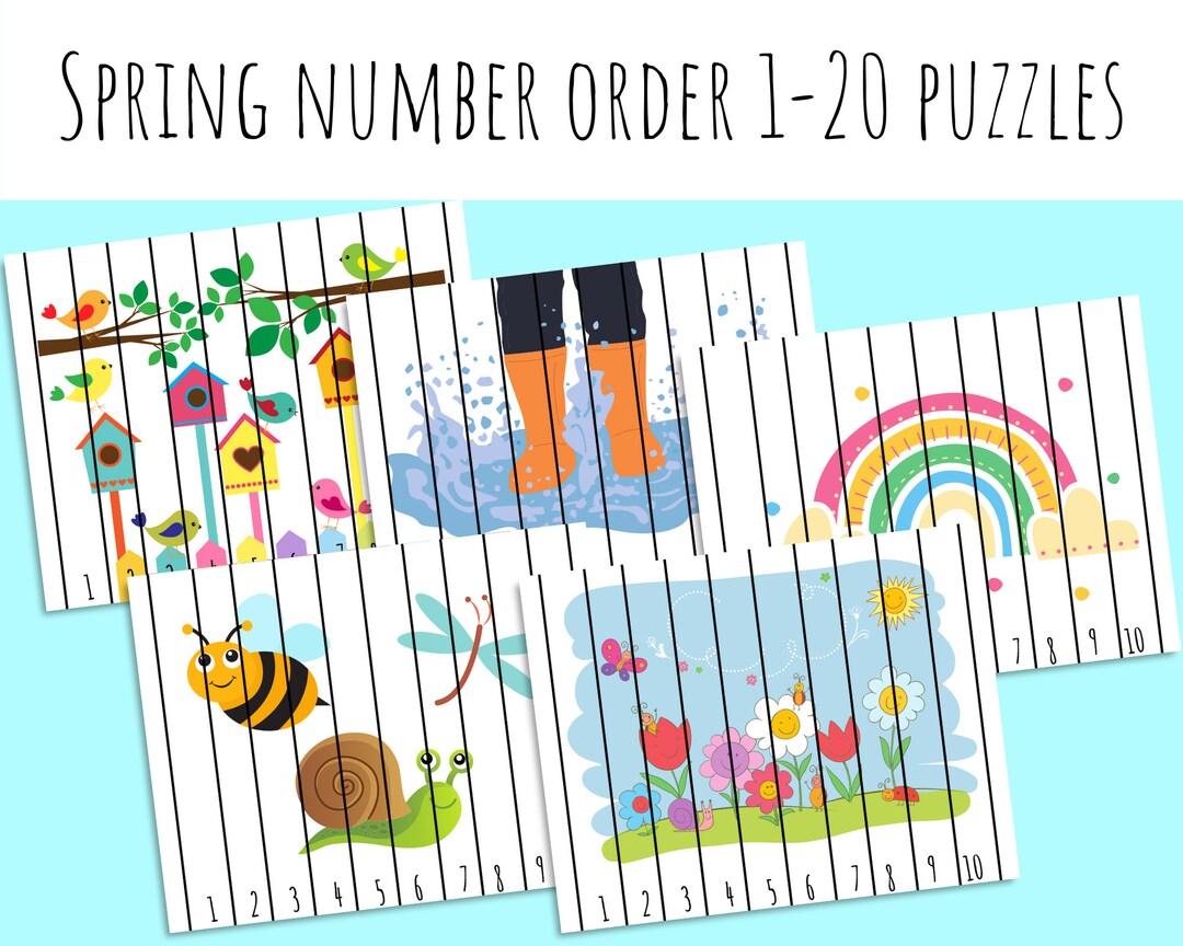 Spring Number Sequence Puzzles 1-20, Printable Number Activity, Math ...