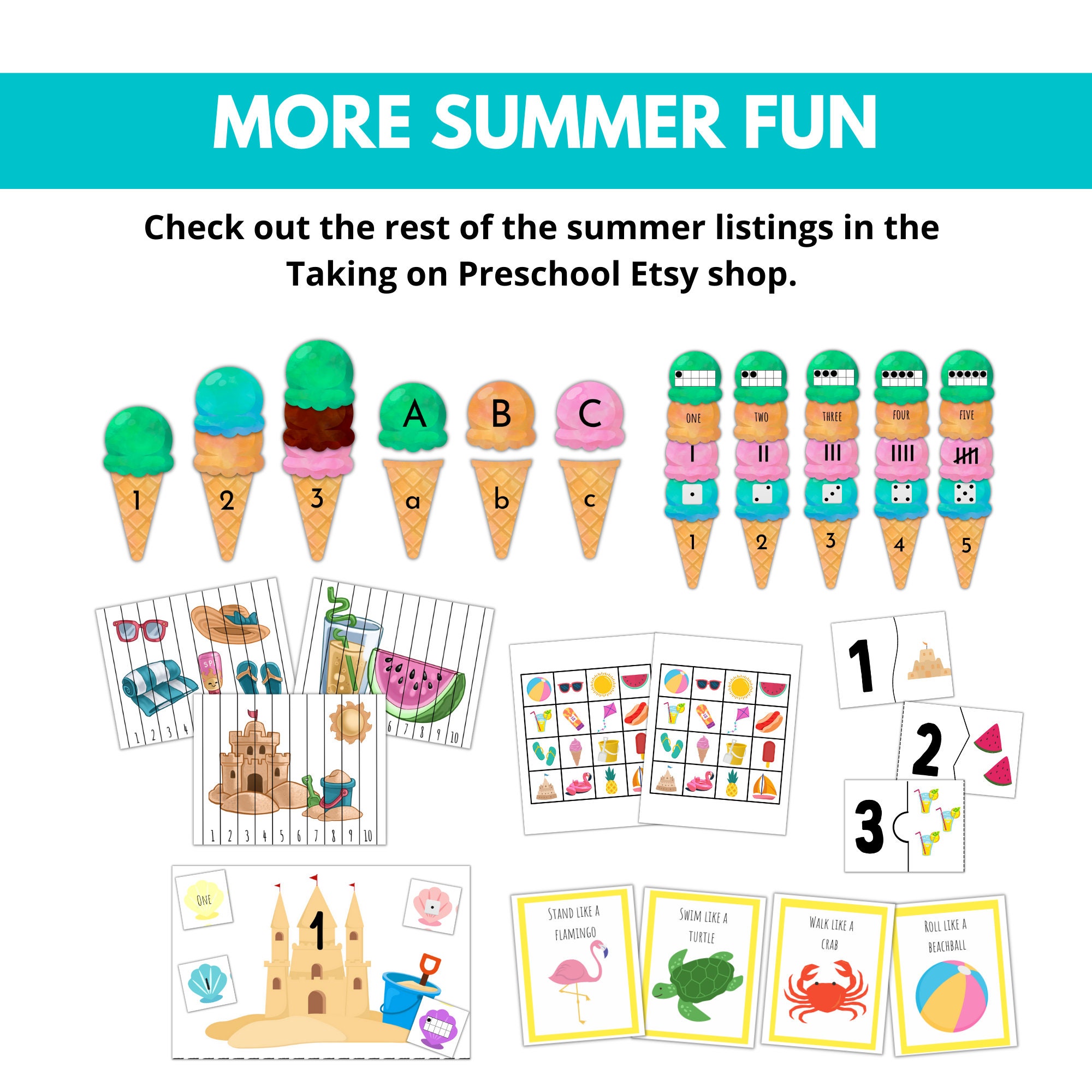 Printable Counting Activity, Summer Math Ice Cream Cone Game for ...