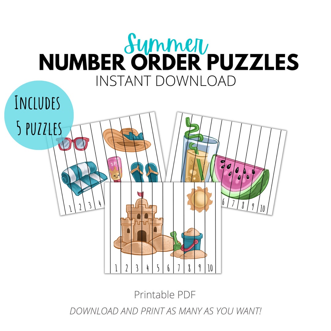Summer Number Order Practice, Math Puzzles for Toddlers, Preschool, Pre ...