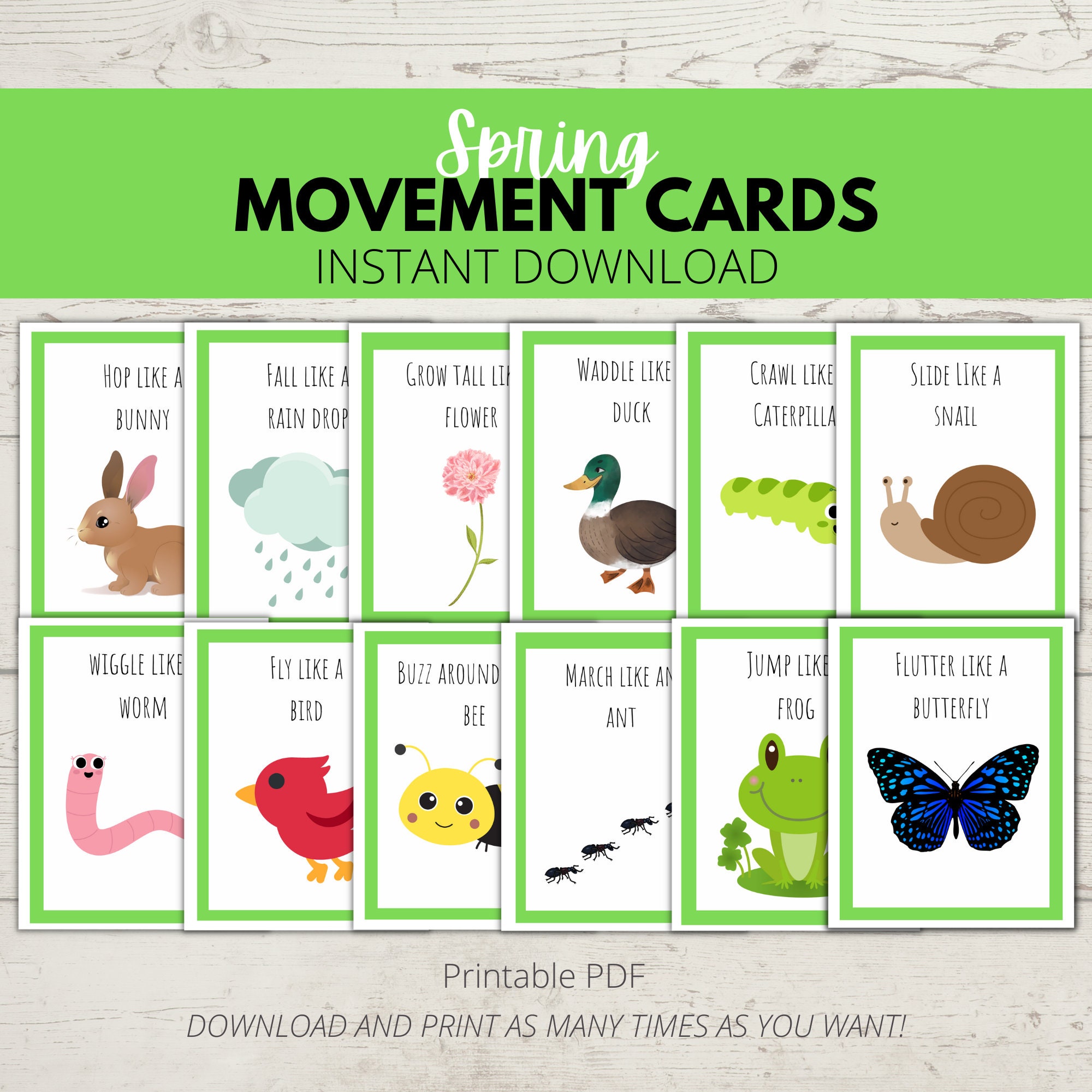 Spring Movement Cards, Printable Action Flashcards for Kids, Toddlers ...
