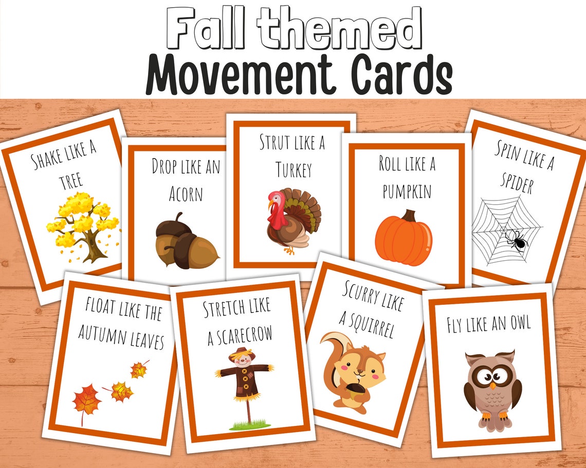 Fall Movement Cards Printable Action Flashcards for Kids - Etsy
