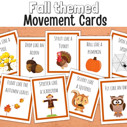 Fall Movement Cards Printable Action Flashcards for Kids - Etsy