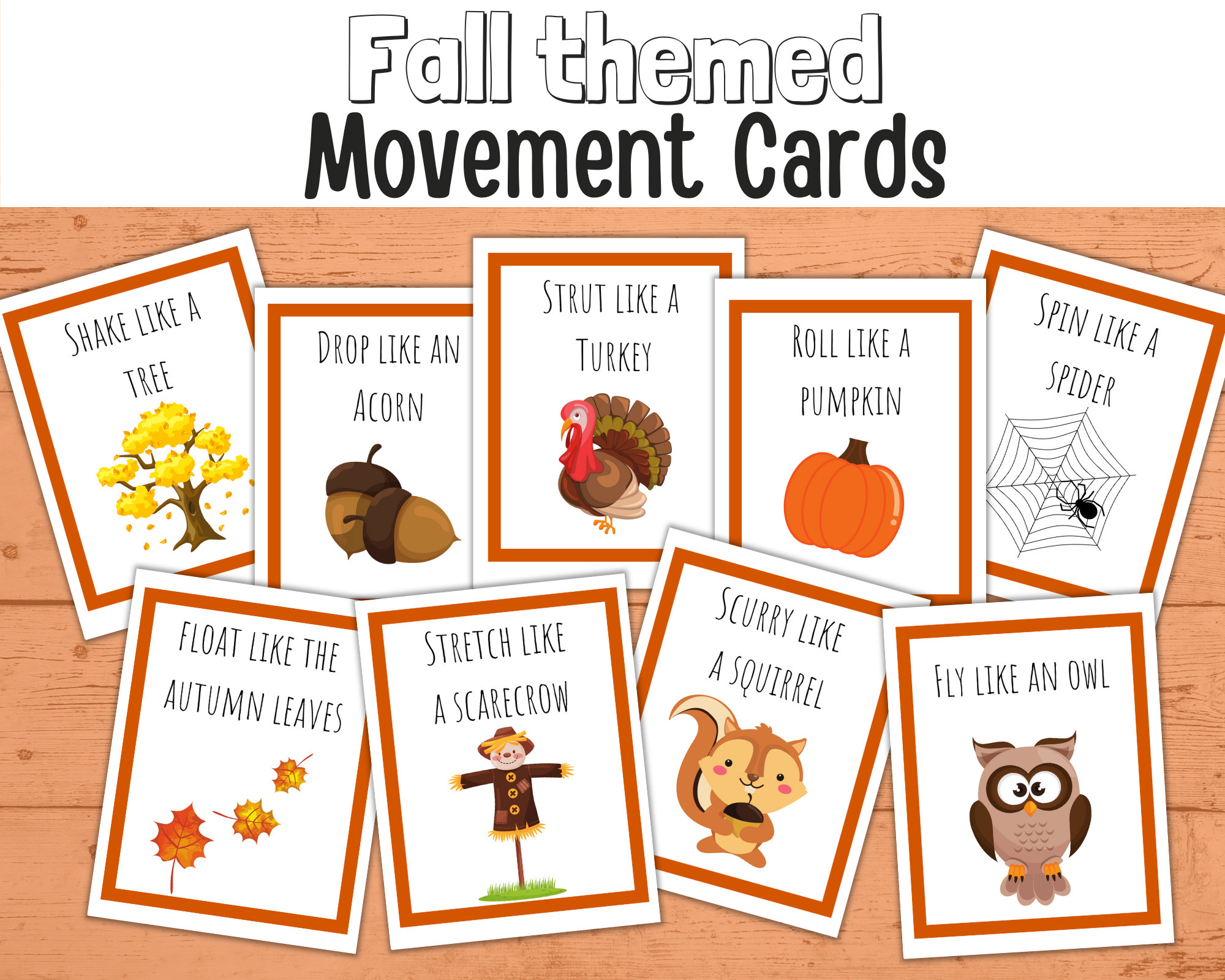 Fall Movement Cards Printable Action Flashcards for kids | Etsy