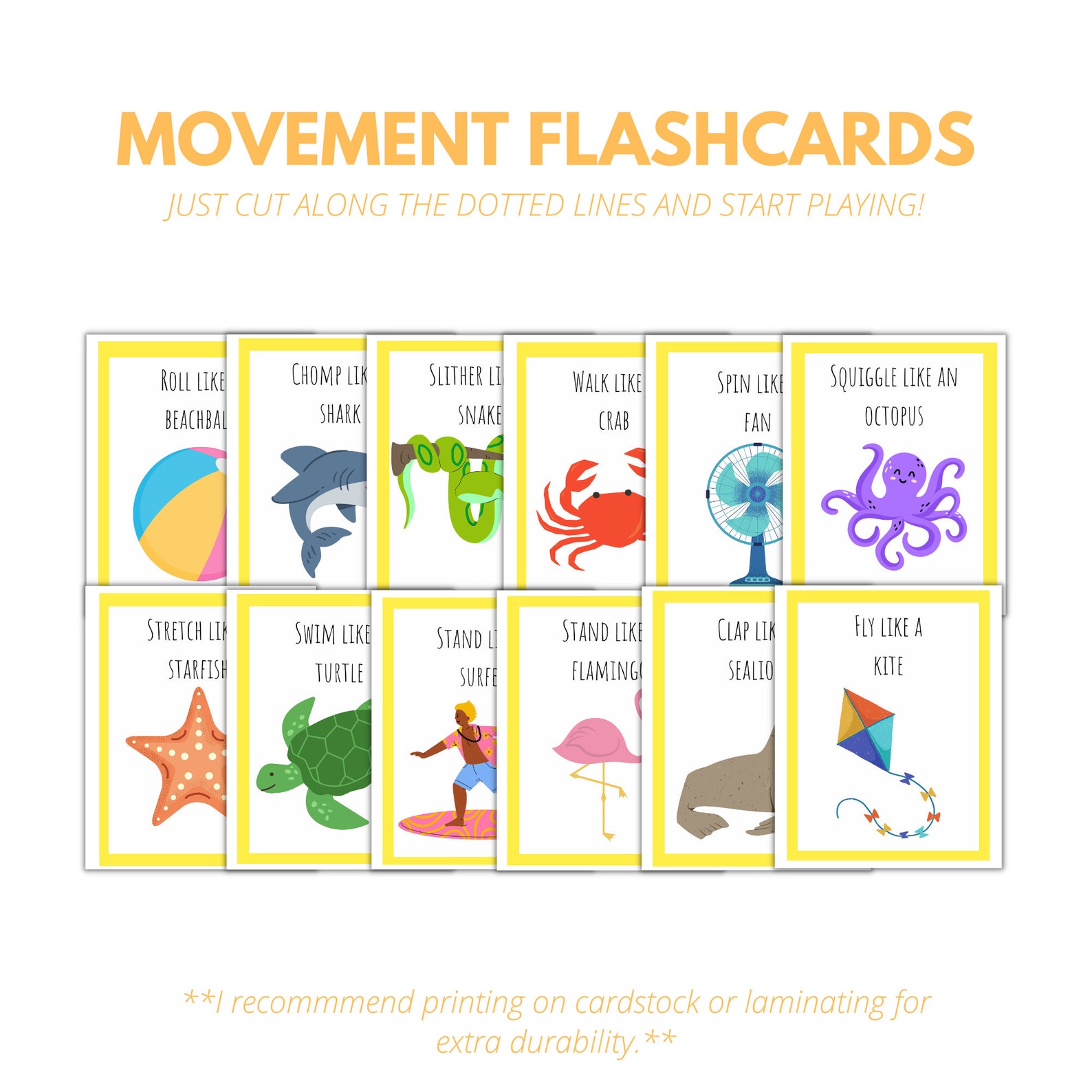 Summer Movement Cards, Printable Action Flashcards for Kids, Toddlers ...