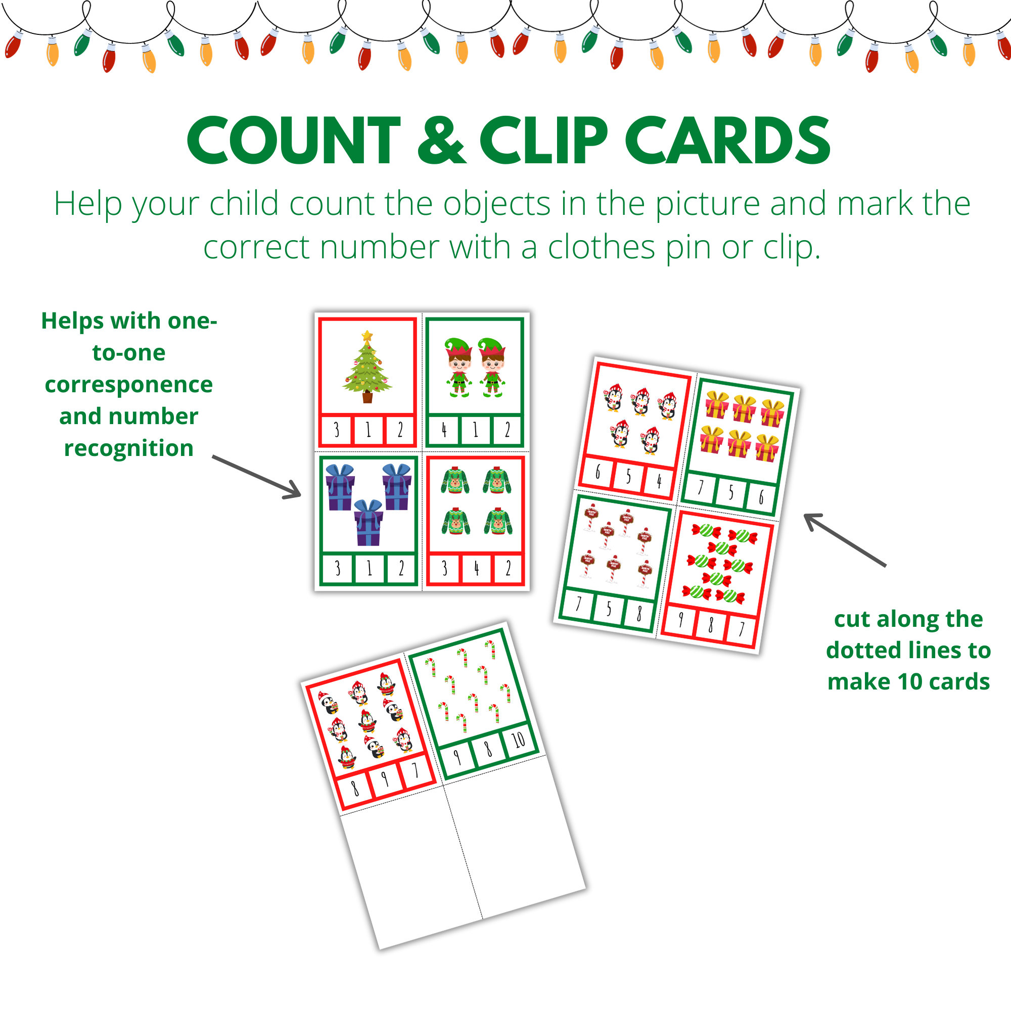 Christmas Counting Clip Cards - Printable Number Sense Activity ...
