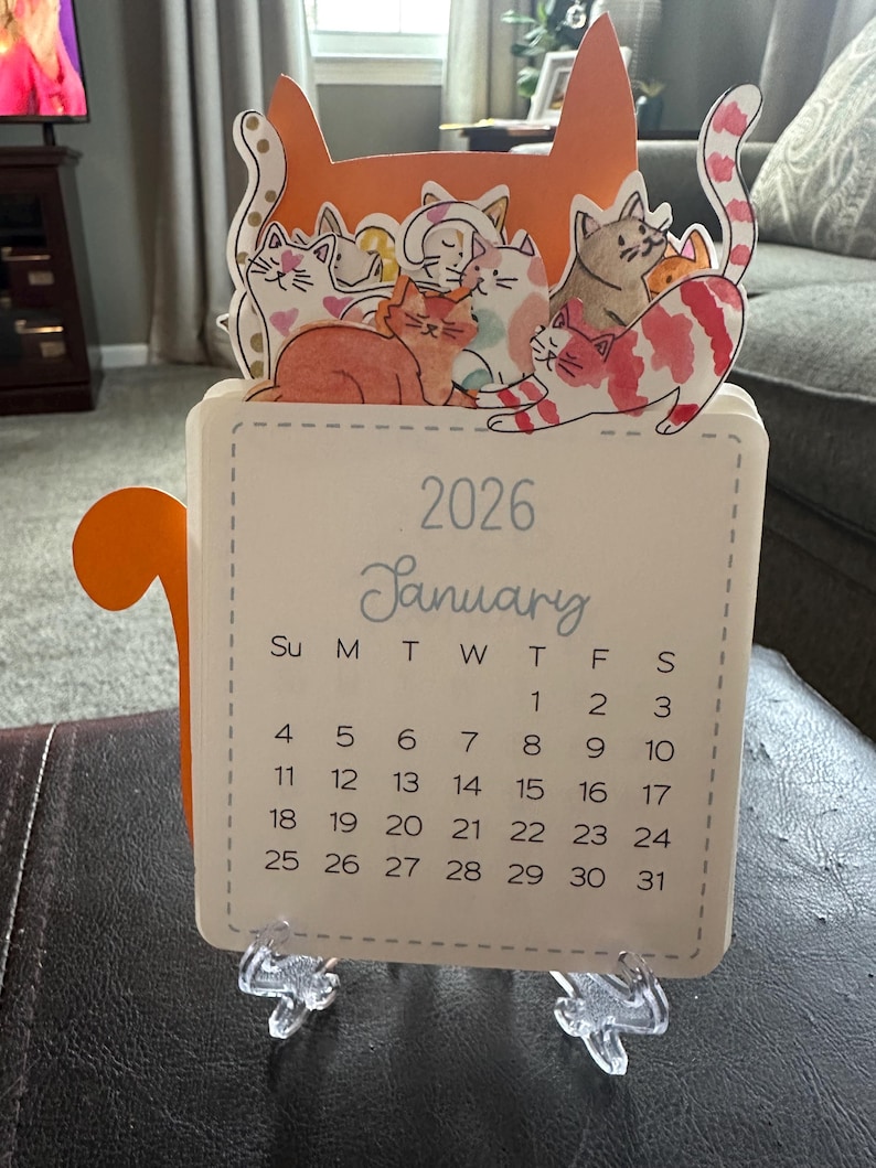 2026 Cat Desk Calendar, Original Hand-painted Watercolor Cats With an ...