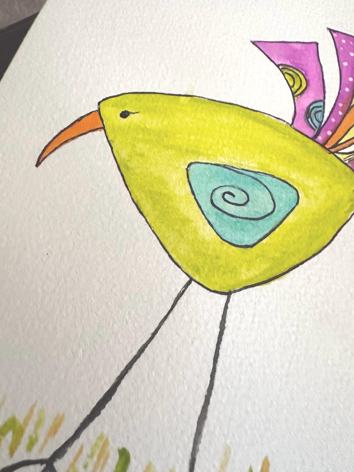 Original Watercolor Art. Funky Bird! Fun Feathers! Home Decor. Nature ...