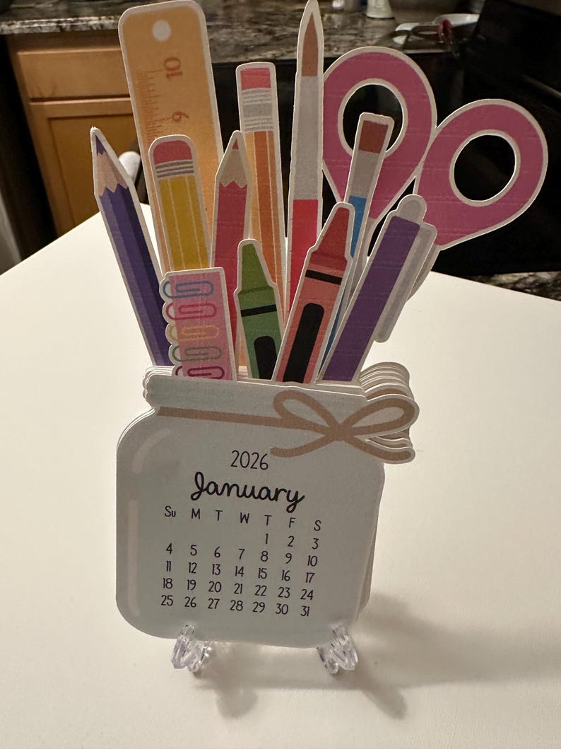 2026 Teacher Desk Calendar, School Supplies Jar, Easel Stand. - Etsy