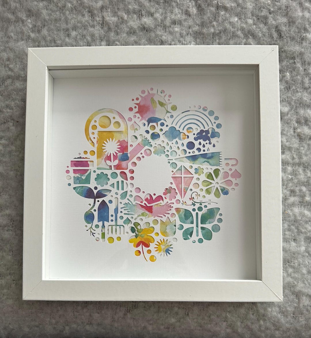Layered Paper Art, Intricate White Cutouts and Colorful Shapes, Unique ...