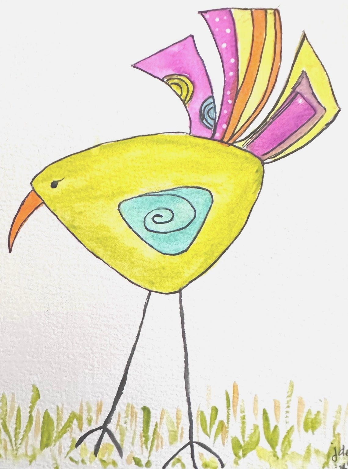 Original Watercolor Art. Funky Bird! Fun Feathers! Home Decor. Nature ...