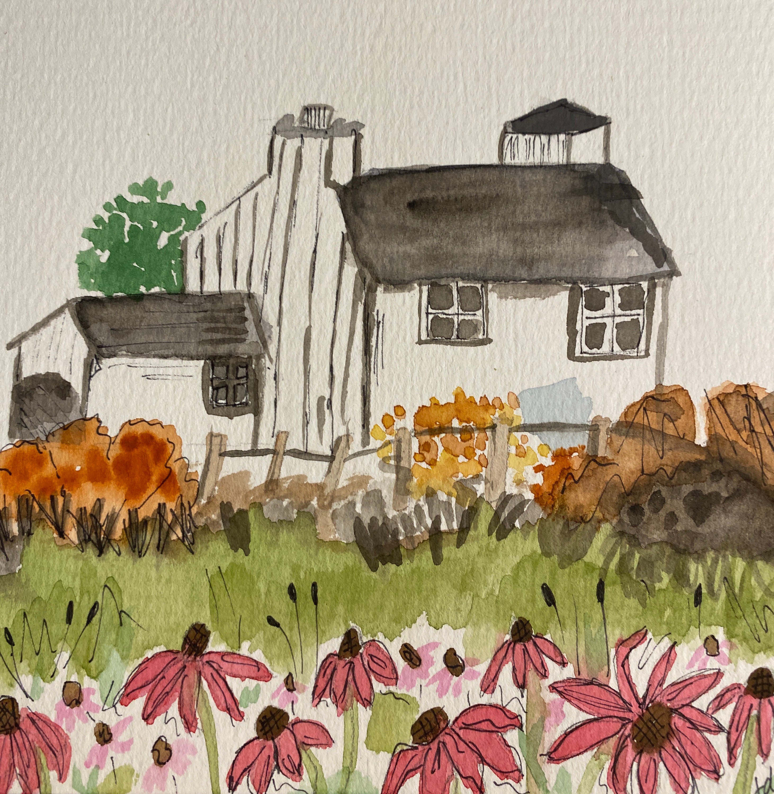 The Farm Watercolor painting. Farm building. Flowers. Country | Etsy