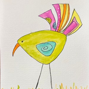 Original Watercolor Art. Funky Bird! Fun Feathers! Home Decor. Nature ...
