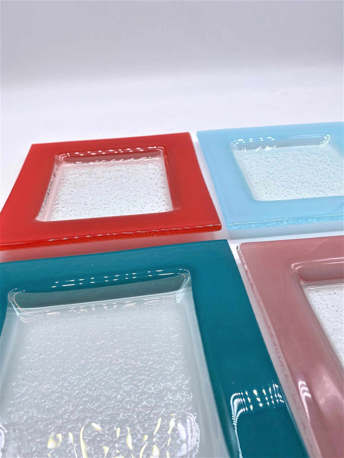 Square Glass Plates. Coloured Glass Plates. Dessert Plates. | Etsy