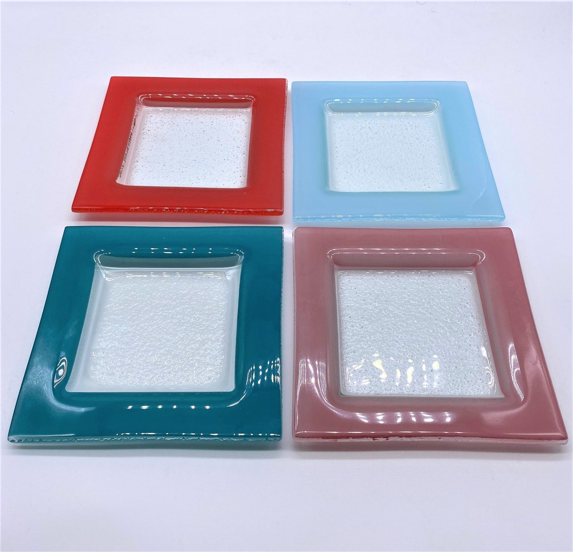 Square Glass Plates. Coloured Glass Plates. Dessert Plates. | Etsy