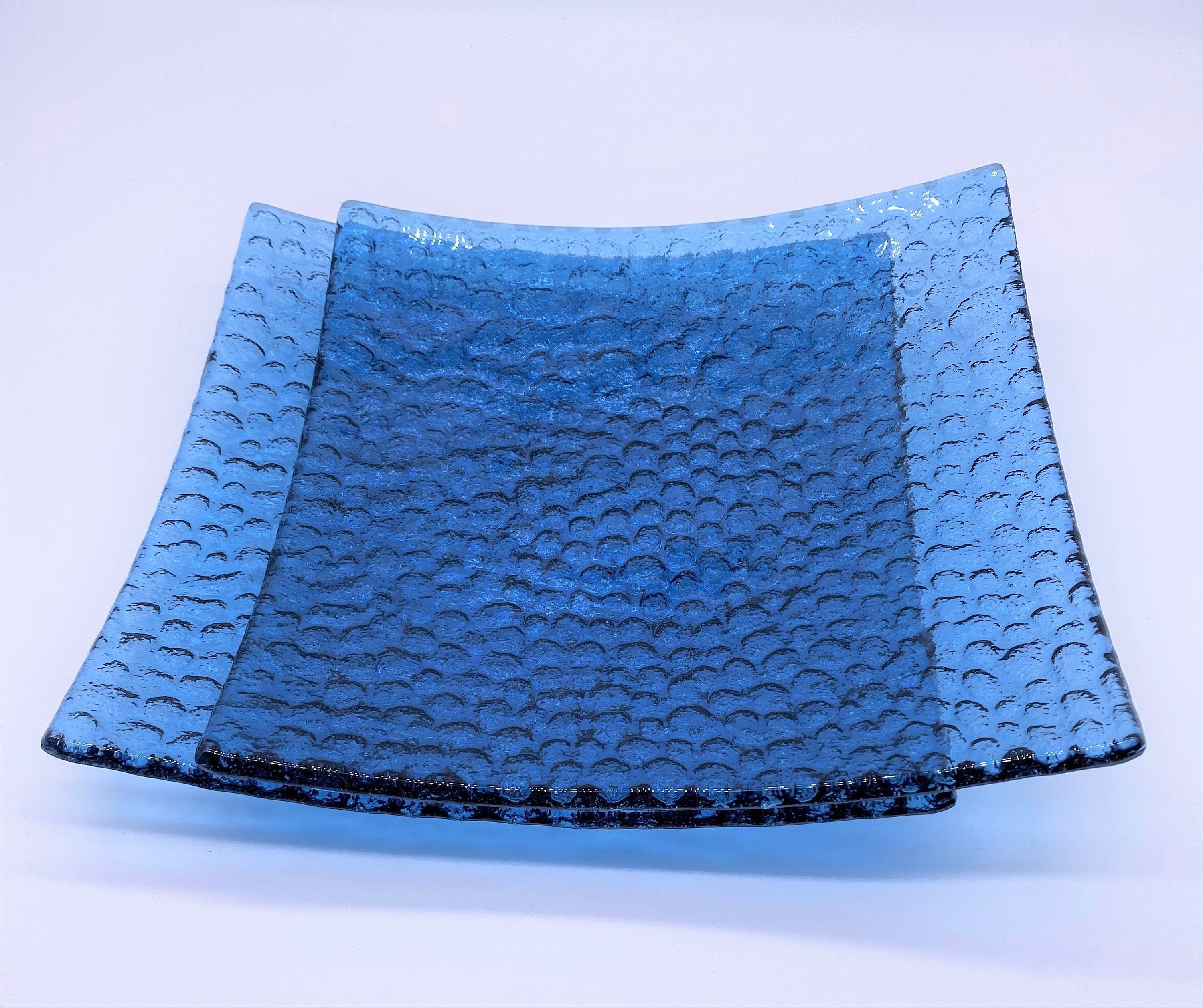 Square Glass Plate With Bubble Design. Recycled Glass Plates for Sushi ...