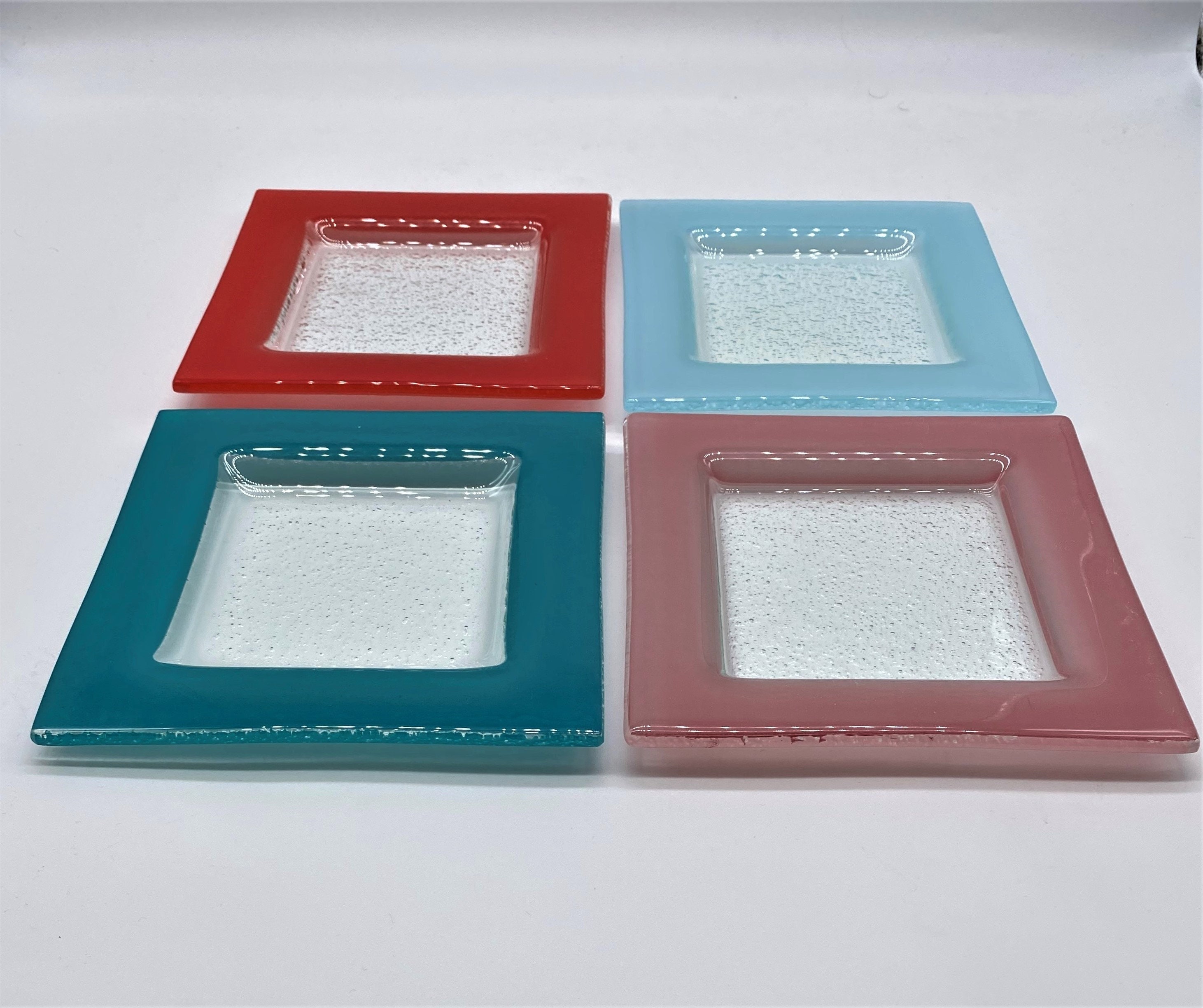 Square Glass Plates. Coloured Glass Plates. Dessert Plates. | Etsy