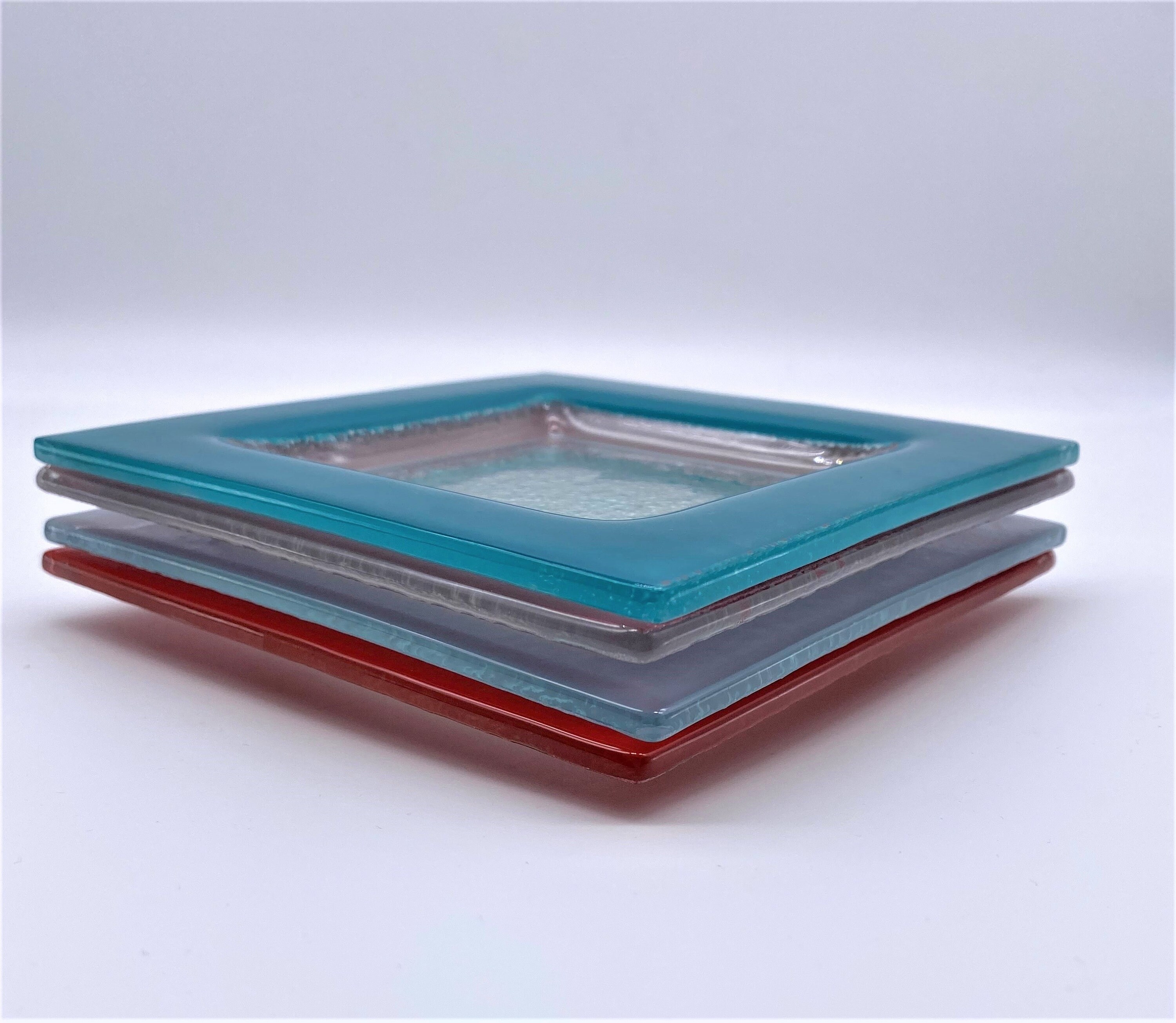 Square Glass Plates. Coloured Glass Plates. Dessert Plates. | Etsy