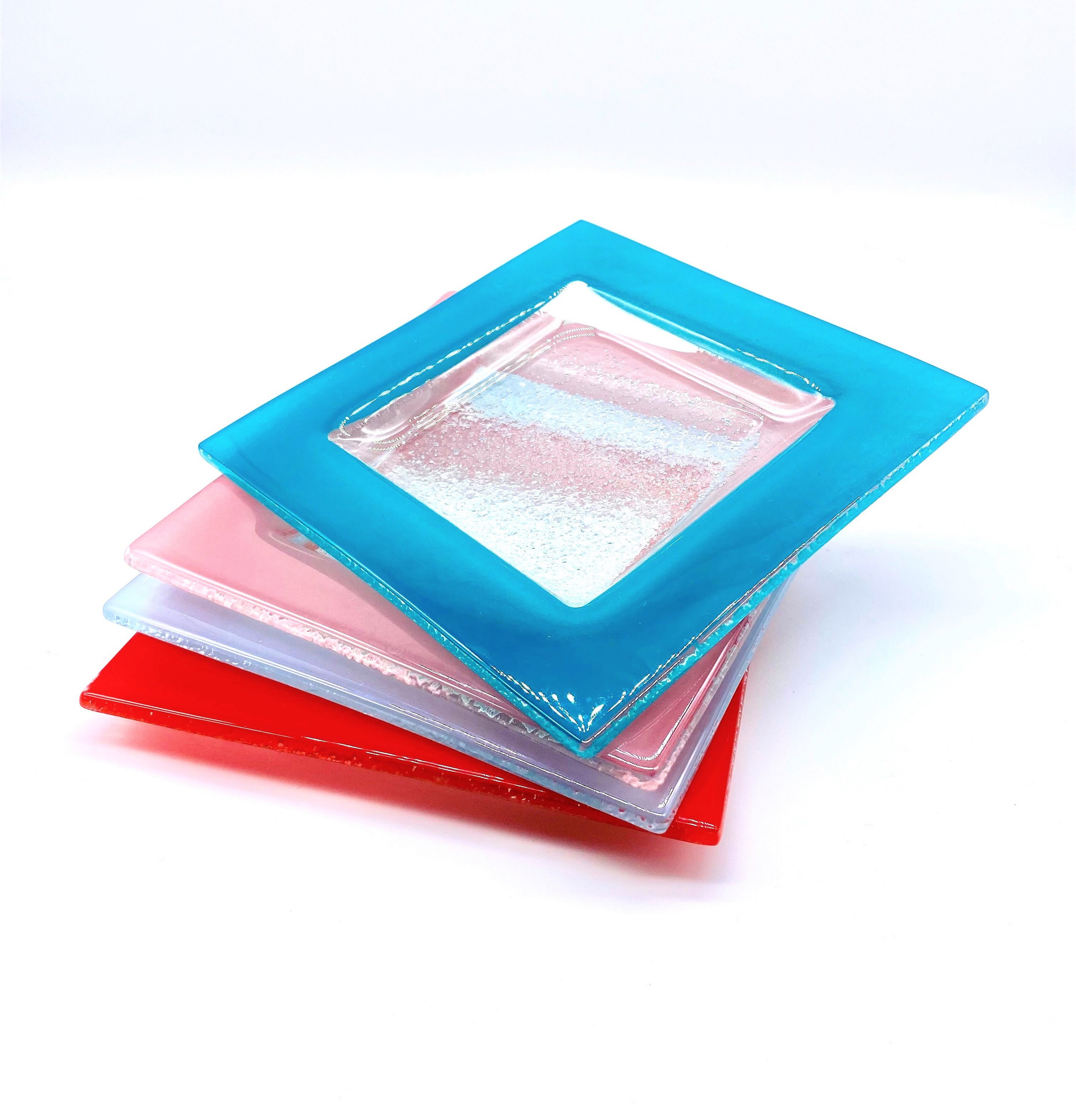 Square Glass Plates. Coloured Glass Plates. Dessert Plates. Recycled ...