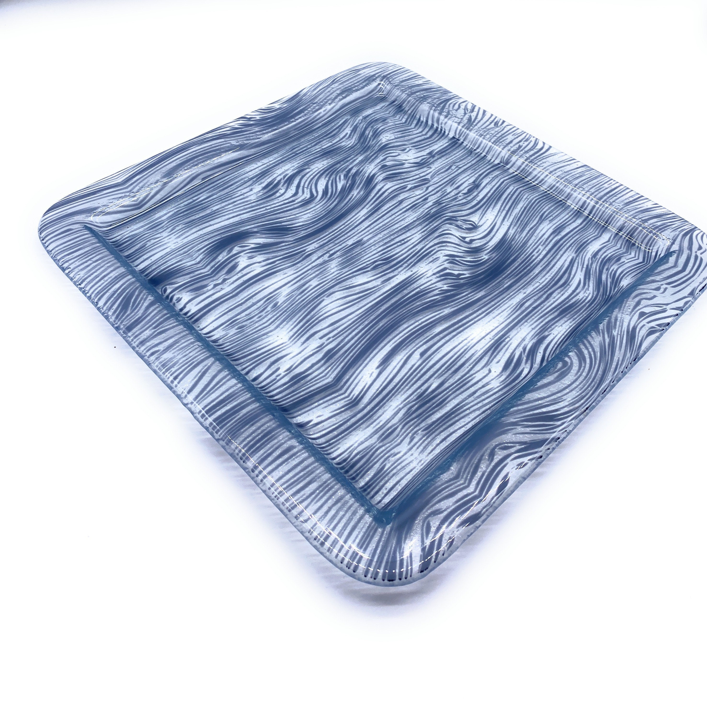 Square Glass Plate. Blue Glass Plate Wavy Design. Recycled - Etsy