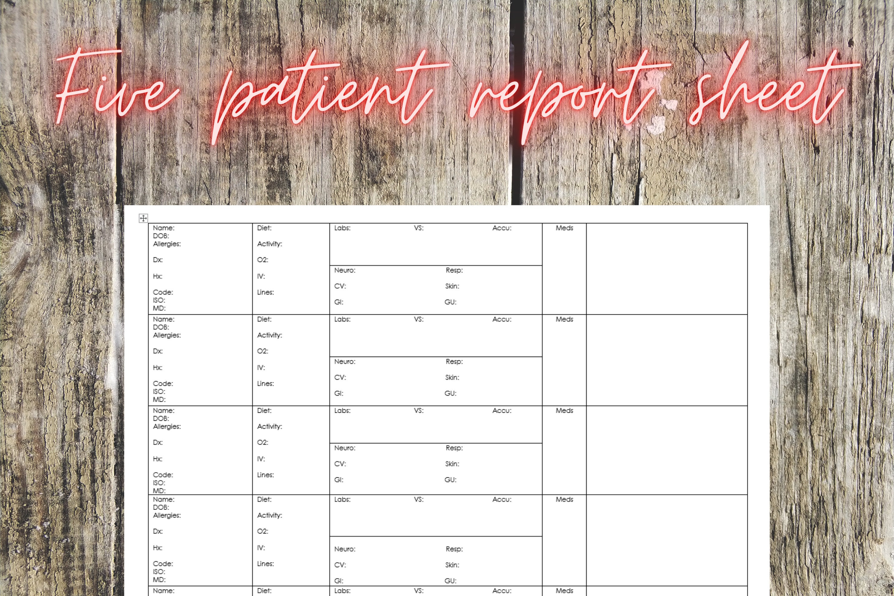 5 Patient Report Sheet | Nurse Brain Great for Medsurg Instant Download ...