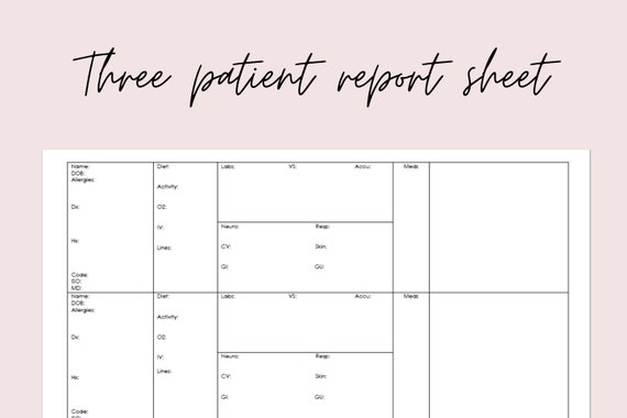 3 Patient Report Sheet Nurse Brain Great for Medsurg or Step - Etsy
