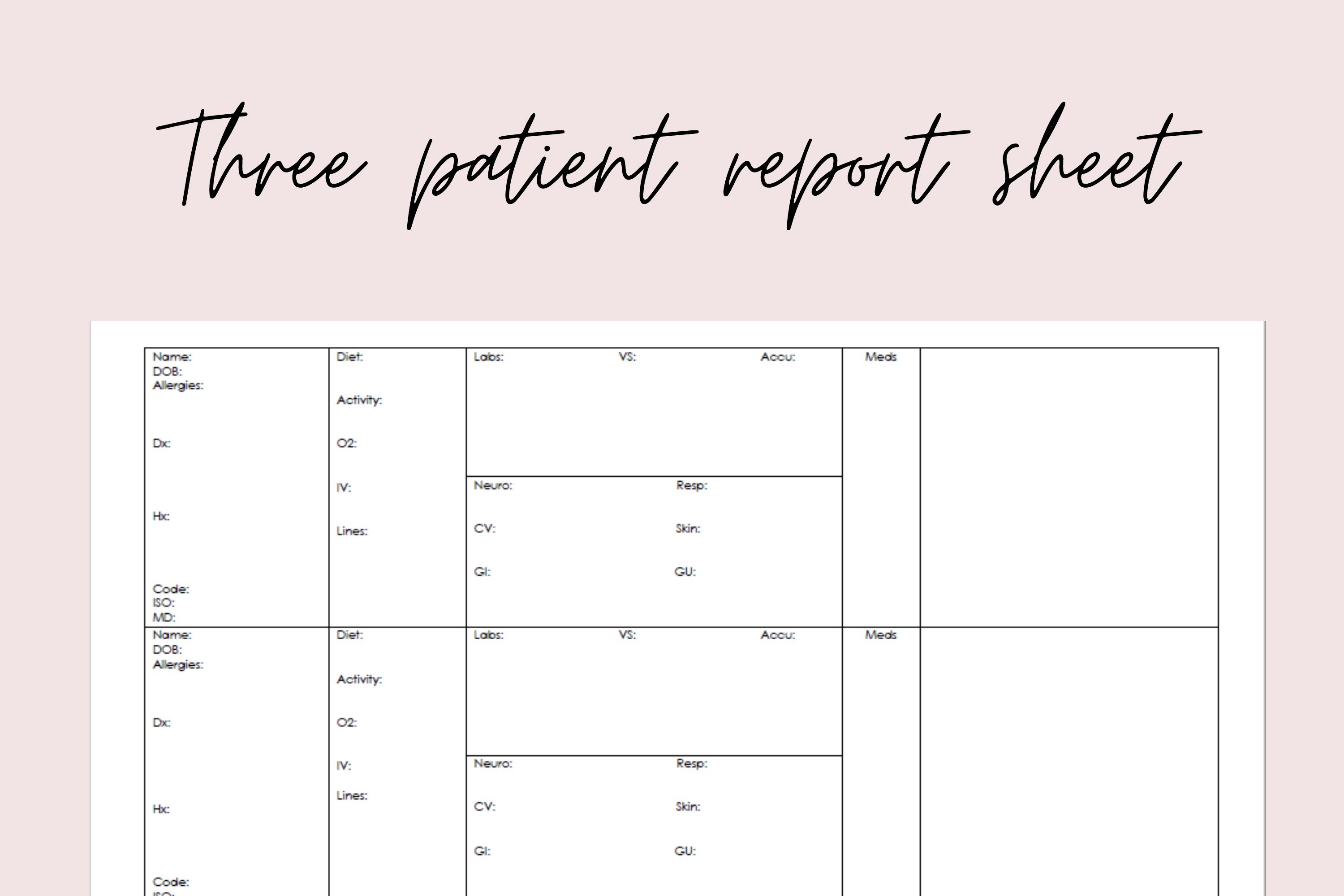 3 Patient Report Sheet | Nurse Brain Great for Medsurg or Step Down ...
